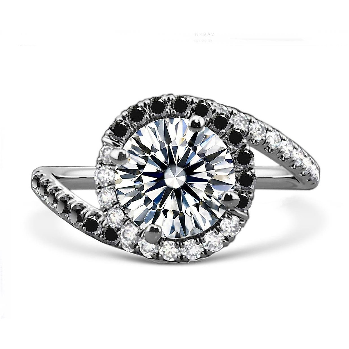 10 Hearts & Arrows 81 Facets 2 Ct Pave Black & White Simulated Diamond Ring 925 Silver Platinum Plated RSPIRALBW-100