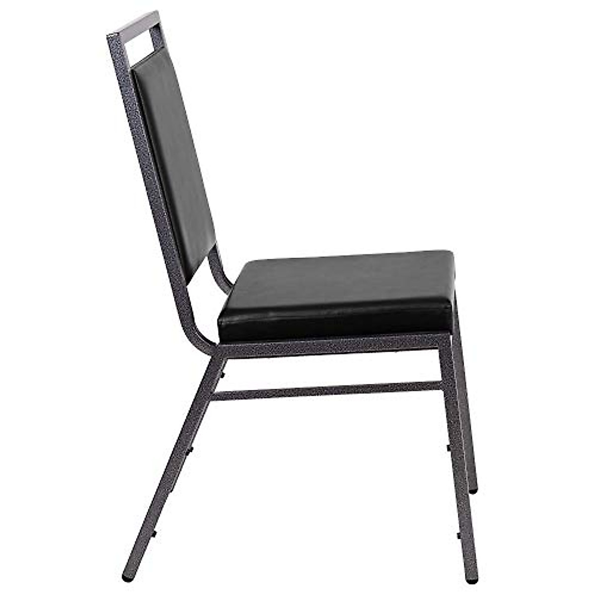 Flash Furniture 2 Pack HERCULES Series Square Back Stacking Banquet Chair in Black Vinyl with Silvervein Frame