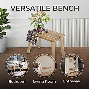 ARROWSTONE Bench 100% Solid Acacia Wood, Backless, Wax Galvanized Finish, Easy Assembly, End Table Wooden Bench Furniture for Plant, Dining Room, Entryway, Indoor (26 inches)