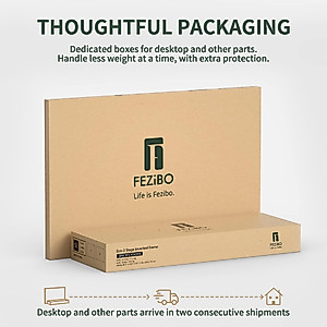 FEZIBO Mid Century Modern Standing Desk with 3 Drawers, 55 x 26 Inches Whole-Piece Sit Stand Up Desk for Home Office, White Top with White Frame (2 Packages)