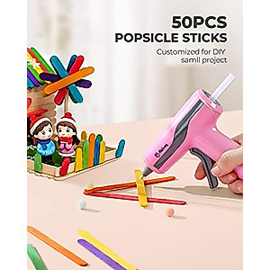 Cordless Hot Glue Gun Kit, Fast Preheating Glue Gun with 30 Pcs Glue Sticks and 50 Colored Wooden Craft Sticks, Smart Power-Off Hot Melt Glue Gun with Carrying Bag