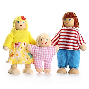 PUCKWAY Lovely Happy Family Dolls Playset Wooden Figures Set of 7 People with Dog for Kids Children Toddlers Dollhouse Pretend Gift