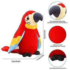 Kuchung Talking Parrot Repeat What You Say Stuffed Animal Plush Toy Macaw Funny Learning Good Electronic Record Animated Bird Shake Wings Speaking Pet Interactive Toys, Red