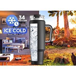 Meoky 40 oz Tumbler with Handle and Straw, Insulated Tumbler with Lid and Straw, Stainless Steel Travel Mug, Keeps Cold for 34 Hours, 100% Leak Proof, Fits in Car Cup Holder (Night)