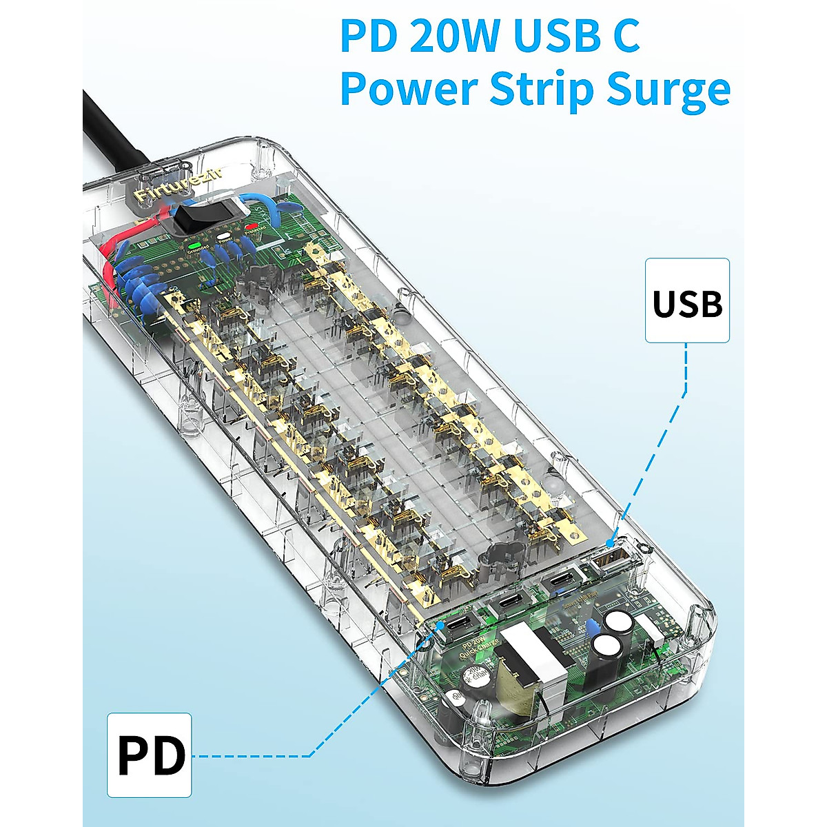 Surge Protector Power Strip with USB, Silicone Extension Cord with 10 Outlets 3 USB Charging Ports and 1 USB-C Charging Port, 1875W/15A Overload Surge Protection, Gift for Mother's Day