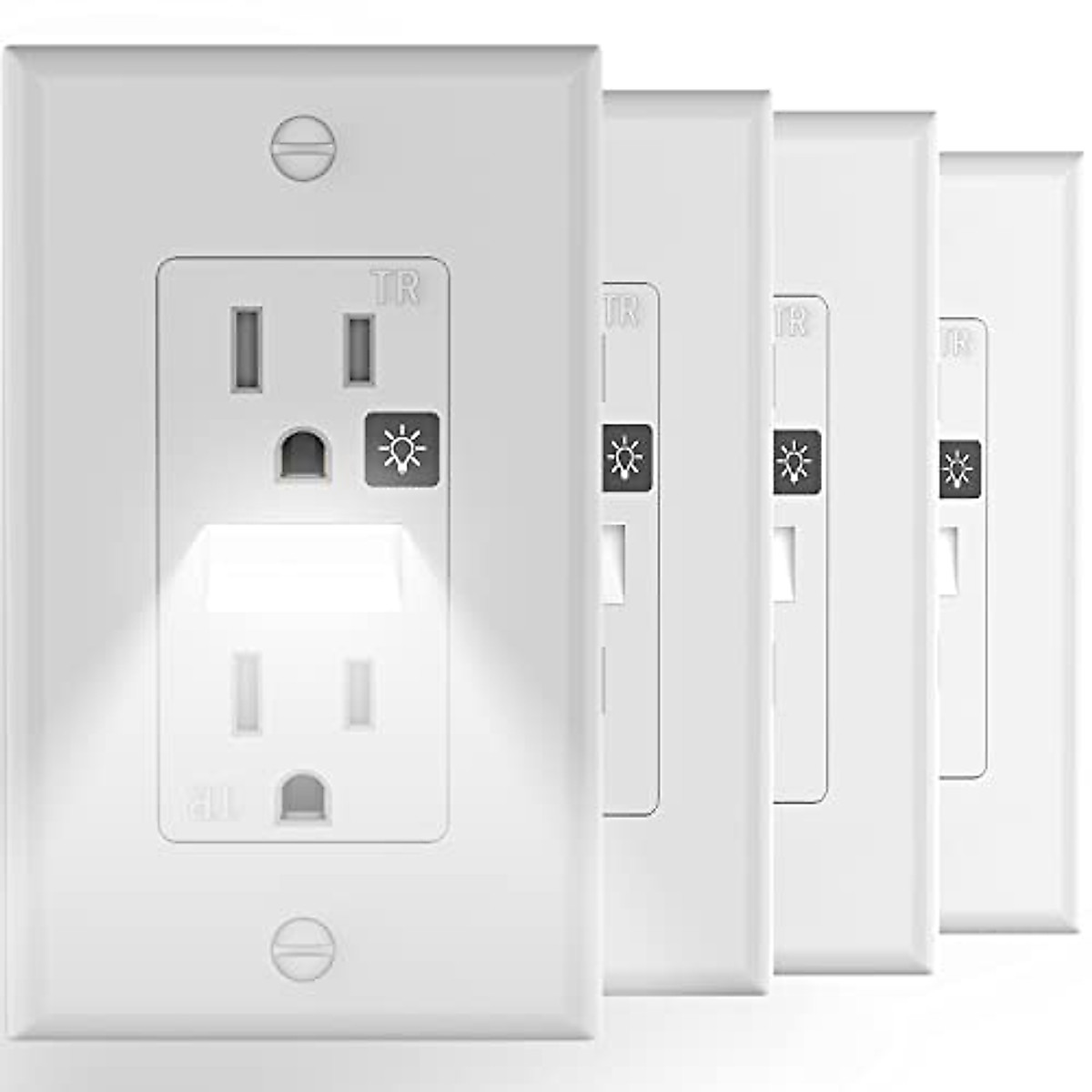 SOZULAMP Decorator Receptacle Outlet with LED Night Light,15A 125V,2 Pole 3 Wire,Tamper Resistant(TR) Electrical Standard Wall Outlets with Nightlight (4 Pack,White)