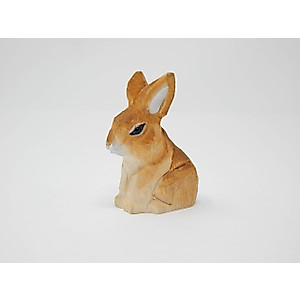 Selsela Brown Rabbit Handmade Wood Figurine Carved Bunny Sculpture Home Decor Miniature Animal Art Garden Statue Collectible