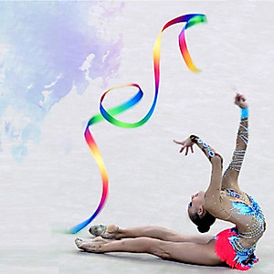 Ceqiny 5pcs Dance Ribbons with Wand 2 Meters Rhythmic Gymnastic Ribbon Rainbow Streamers Dance Streamer Rhythm Sticks Art Ribbon Perfect for Talent Shows Kids Art Dance Baton Twirling, Assorted Color