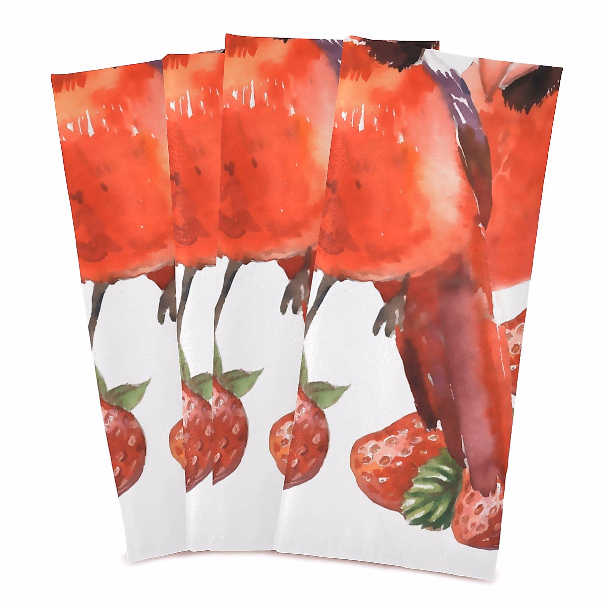 Summer Tropical Strawberries Kitchen Towel Set Cardinal Birds Dish Towel Set of 1 Tea Towels Large 28''x18'' Multi-Purpose Washing Cloth Home Decorative Lint-Free Dishcloths for Restaurant Household