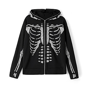 Kaipiclos Mens Womens Zip Up Hoodies Oversized Rhinestone Skeleton Hoodie Sweatshirt Jacket 90s Harajuku Halloween Streetwear