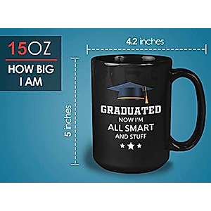 Flairy Land Graduation Coffee Mug 15oz Black - All Smart and Stuff - Graduation Gifts for Her Senior Graduation College Student College Graduate Classmate MBA Grad