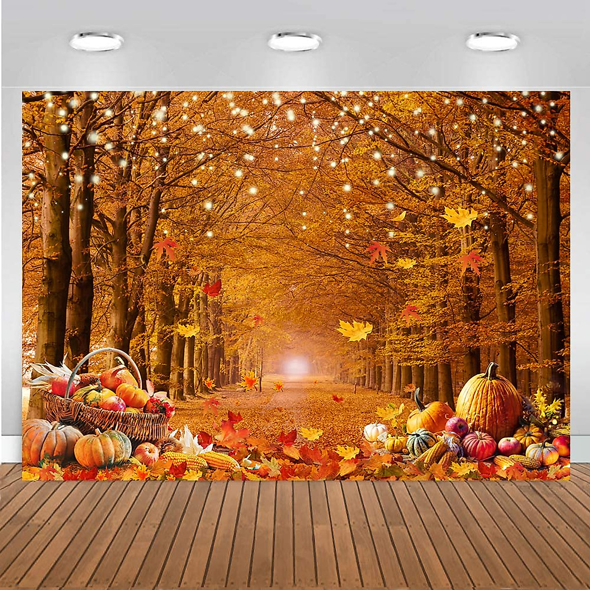 CHAIYA 10x8ft Autumn Maple Forest Photography Backdrop Autumn Harvest Backdrop Thanksgiving Background Pumpkin Decoration Party Backdrops Thanksgiving Backdrops Fall Photo Backdrops CY-238