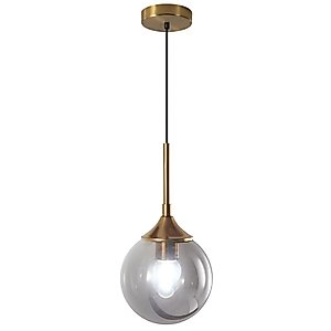 KCO Lighting Modern 1-Light Globe Pendant Light Mid Century Large Single Smoke Glass Hanging Light Brushed Brass Adjustable Pendant Light Fixture for Living Room Kitchen Island (Smoke Gray)