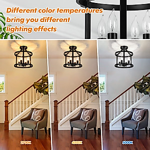 4-Light Farmhouse Metal Semi Flush Mount Ceiling Light Fixture, Industrial Vintage Matte Black E12 Candle Ceiling Lamp, Rustic Chandeliers for Living Room Bedroom Dining Room Entryway Hallway Kitchen