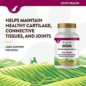 NaturVet Methylsulfonylmethane Joint Support Dog Supplement – Helps Support Healthy Cartilage, Tissue and Joints in Dogs – Includes MSM, Sulfur-Rich Compounds – 250 Ct.