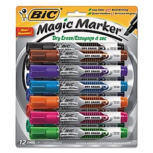 BIC GELITP121AST Low Odor and Bold Writing Dry Erase Marker Chisel Tip Assorted Dozen