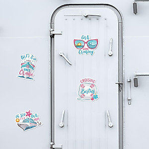 JAPBOR Cruise Door Decorations Magnetic - 4PCS Oh Ship It’s A Girls Trip Magnets, Girl Cruise Ship Car Cabin Refrigerator Magnet Decal, Cruising Magnetic Fridge Stickers for Home Kitchen Decor