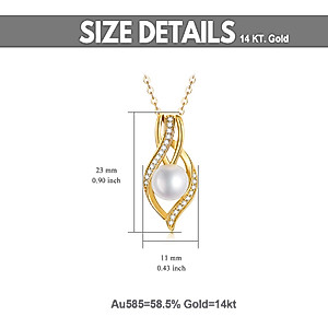 Solid 14K Gold Pearl Necklace for Women Freshwater Cultured Pearl Pendant Necklace with Moissanite Dainty Jewelry Anniversary for Wife, Mom, 16''-18''