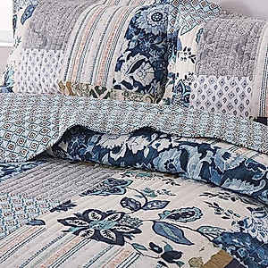 Secgo Quilt King Size - 100% Cotton Bedding Set (98 * 106 Inch) with 2 Pillow Shams, Patchwork Reversible Lightweight Bedspread, Quilted Coverlet Fit All-Season