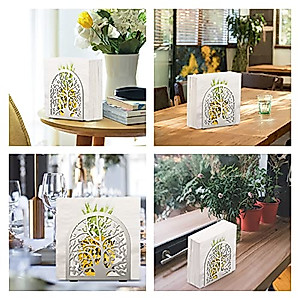 Housolution Napkin Holder, Tree & Bird Design Metal Napkin Holder for Kitchen and Table, Freestanding Modern Napkins Holder for Home & Picnic Party, Silver