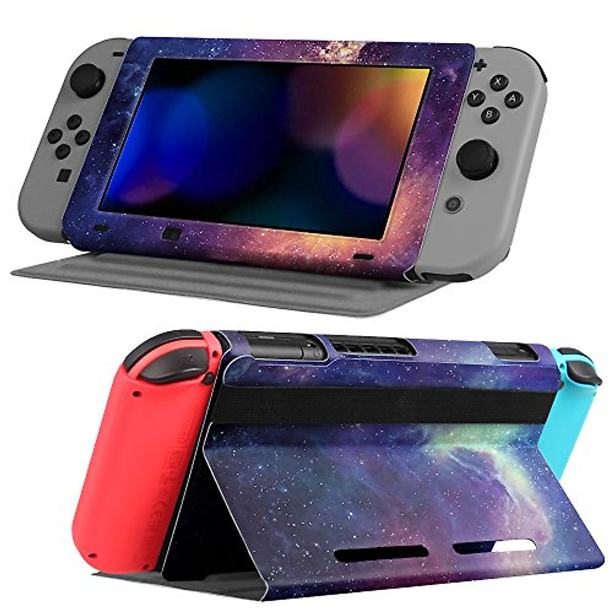 Fintie Protective Case for Nintendo Switch - [Multi-Angle Viewing] Ultra Slim Vegan Leather Play Stand Cover with Elastic Strap for Nintendo Switch 2017 - Galaxy