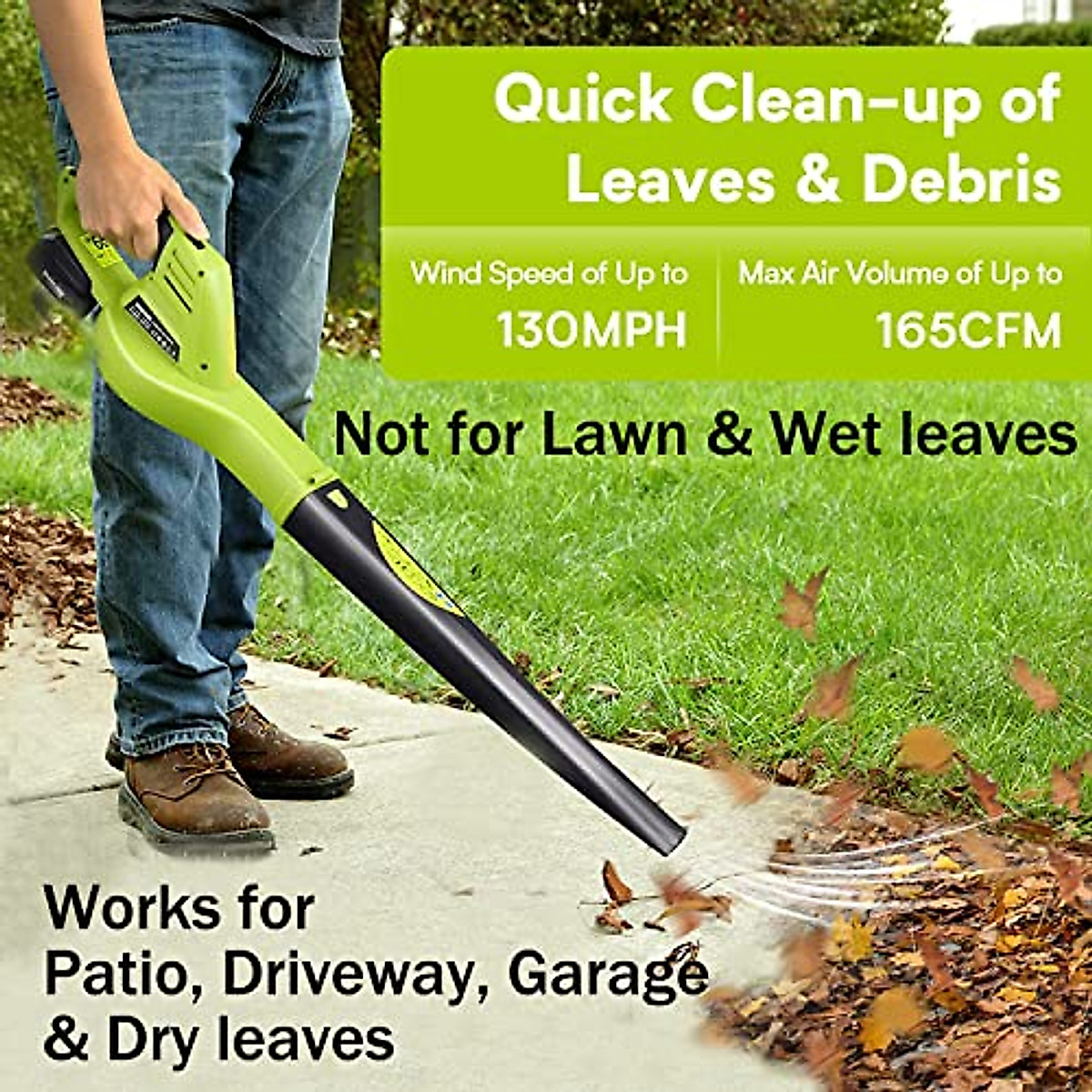 Leaf Blower - 20V Leaf Blower Cordless with Battery & Charger, Electric Leaf Blower for Lawn Care, Battery Powered Air Leaf Blower Cordless Lightweight (Battery & Charger Included)