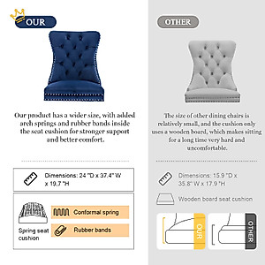 Kiztir Velvet Dining Chairs Set of 4, Upholstered Dining Chair with Nailhead Trim and Solid Wood Legs, Navy Luxury Wingback Dining Side Chair for Living Room, Bedroom, Kitchen