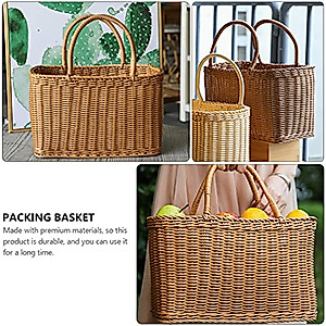 VOSAREA Wicker Picnic Basket Woven Natural Household Basket with Lid Hand Woven Fruit Hamper Flower Arrangement Basket for Camping Wedding