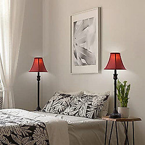 Catalina Lighting 25.75" Brenda Bronze Set of 2 Buffet Table Lamps with Burgundy Fabric Bell Shades, Bronze