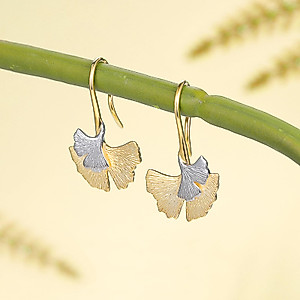 Silver Sunflower Heart Earrings for Women - 925 Sterling Silver Gold Sunflower/Daisy Heart Shape Dangle Earring for Women, You Are My Sunshine Dangling Earrings Jewelry (Ginkgo Leaf)