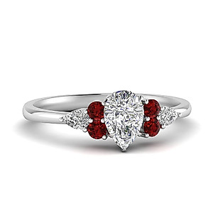 Gemsonclick Thanksgiving Gift ring set mom gift wedding ring handmade 925 Sterling Silver Created Ruby Pear Shape Red Color Side Stone Basket Setting in Size 7