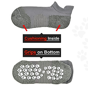 KitNSox Men's Cotton Ankle Cushioned Slip Resistant Socks, Unisex Non Slip Grip Socks for Yoga, Bikram, Hospital, Pilates, Barre, Kickboxing (L-XL, 2 Pack, Light Grey)