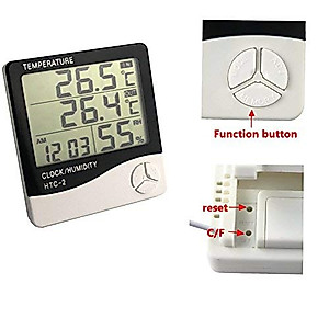 YCDC Digital LCD Temperature Humidity Hygrometer 1.5m Probe Cord, HTC-2 Big Display, More Accurate, Greenhouse Room Indoor Thermometer Monitor,Clock Beep, Fish Tank Temperature Controlling