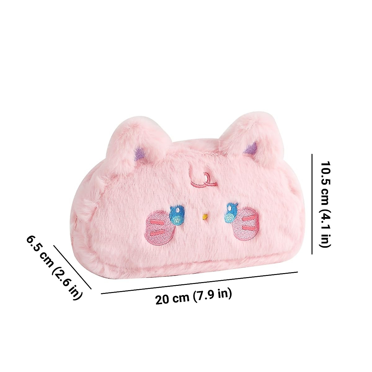 NIORYUZ Fluffy Plush Cute Animal Puppy Kitty Bunny Pencil/Pen Pouch Soft Cosmetic Bag Tote/Travel Organizer Large Capacity (Kitty)