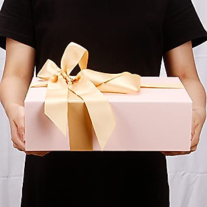 MONDEPAC Gift Box 11x7.5x3.5 Inches,Pink Gift Box with Magnetic Lid，Large Gift Box Contains Card, Ribbon, Shredded Paper Filler Gift Box for Valentine's Day Gift Packaging