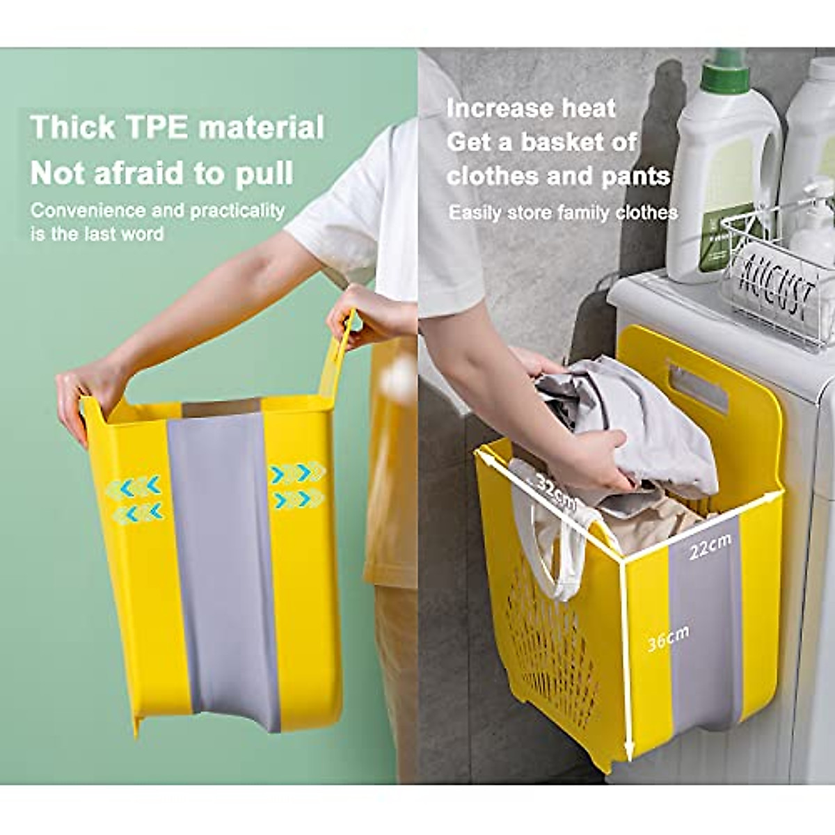 Plastic Laundry Hamper Wall Hanging Groceries Dirty Clothes Storage Containers,Compact Collapsible Dead Laundry Hamper for Bathroom Bedroom Kitchen,Folding Storage Baskets-White 46x39x22cm(18x15x8.6in