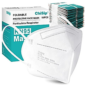 ChiSip Kn95 Face Masks 50 pack, Individually Wrapped Cup Dust Safety Masks 5 Layer Protection Mask for Adult, Men, Women, Indoor, Outdoor Use, White