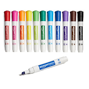 Amazon Basics Low-Odor Chisel Tip Dry Erase White Board Marker, Assorted Colors - Pack of 12