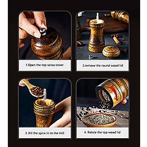 Funly mee Brown Wooden Salt and Pepper Grinder Mills, Manual Salt Grinder Refillable Pepper Mill (5 inch (1 Pack))