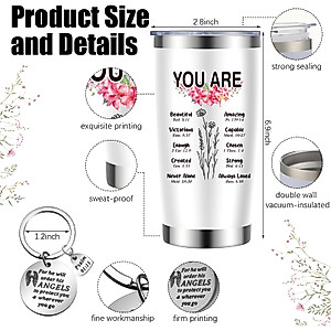 Aliceset 4 Pcs Mothers Day Christian Gifts for Women Include Inspiration Religious Tote Bag 20 oz Stainless Steel Tumbler Bible Verse Keychain Catholic Makeup Bag Birthday Gifts for Women(Floral)