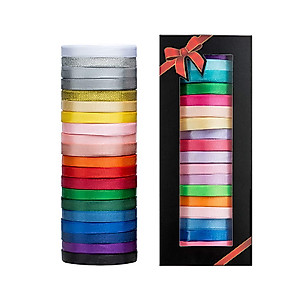 LIUYAXI 300 Yard Satin Ribbon -18 Silk Ribbon Rolls & 2 Glitter Metallic Ribbon Rolls, 2/5" Wide 15 Yard/Roll, Ribbons Perfect for Gift Wrapping, Wedding, Party Decoration and More
