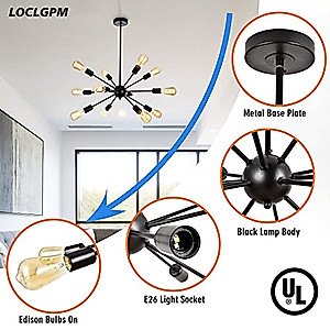 Loclgpm Modern Black Sputnik Chandeliers, 12 Light Metal Sputnik Light Fixture, Sputnik Chandelier Light for Living Room, Dining Room, Bedroom, Kitchen Island, Restaurant with Adjustable Base