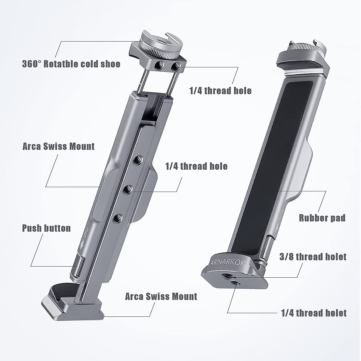 ARNARKOK Metal Tablet Tripod Mount, 7.9-12.9in Ipad Holder, Rotatable Cold Shoe, 2 Acra Swiss QR Bracket, Universal Tablet Mount for Video Recording