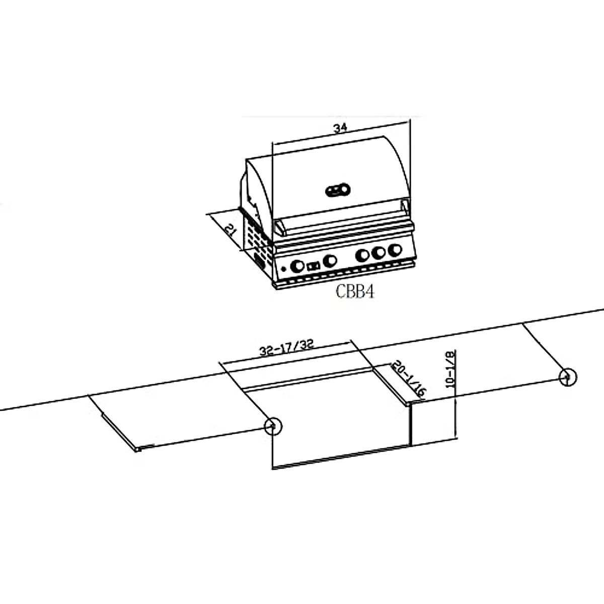 Bonfire 34-inch 4 Burner Built-in Propane Gas Grill with Rear Infrared Burner and Rotisserie Kit for Outdoor Kitchen BBQ Island, 304 Stainless Steel, CBB4-LP