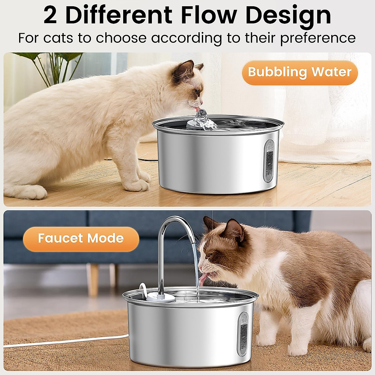Petlipo Cat Water Fountain Stainless Steel: 108oz/3.2L Cat Fountain for Drinking, Pet Fountain Water Bowl Dog Drinking Dispenser Cat Feeding & Watering Supplies, Super Quiet Kitty Spout for Cats Dogs