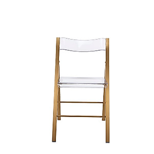 LeisureMod Transparent Acrylic Folding Chair, Lightweight Iron Chrome Base Comfortable Clear Desk Chair, No Assembly Needed (Set of 2) in Brushed Gold