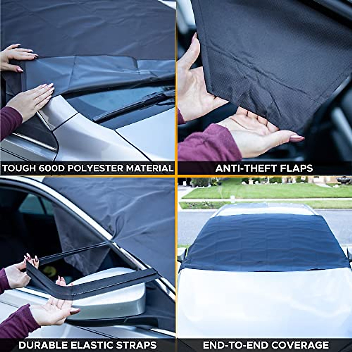 EcoNour Car Windshield Cover for Snow, Ice and Wiper Protector| All Weather Auto Sunshade Fits for Most Cars, SUV's, Vans and Truck| Leakproof Windshield Cover | Standard (69”x 42.25”) (cover01)