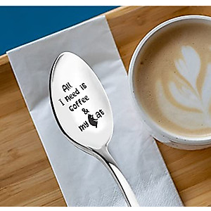 Weefair All I Need Is Coffee And My Cat Engraved Spoon | Cat Lovers Gift For Men Women | Gifts for Teen Girl Boy | Friends | Birthday Christmas Gift For Pet Lover | Pet Owner Gift 7 In Spoon, Silver
