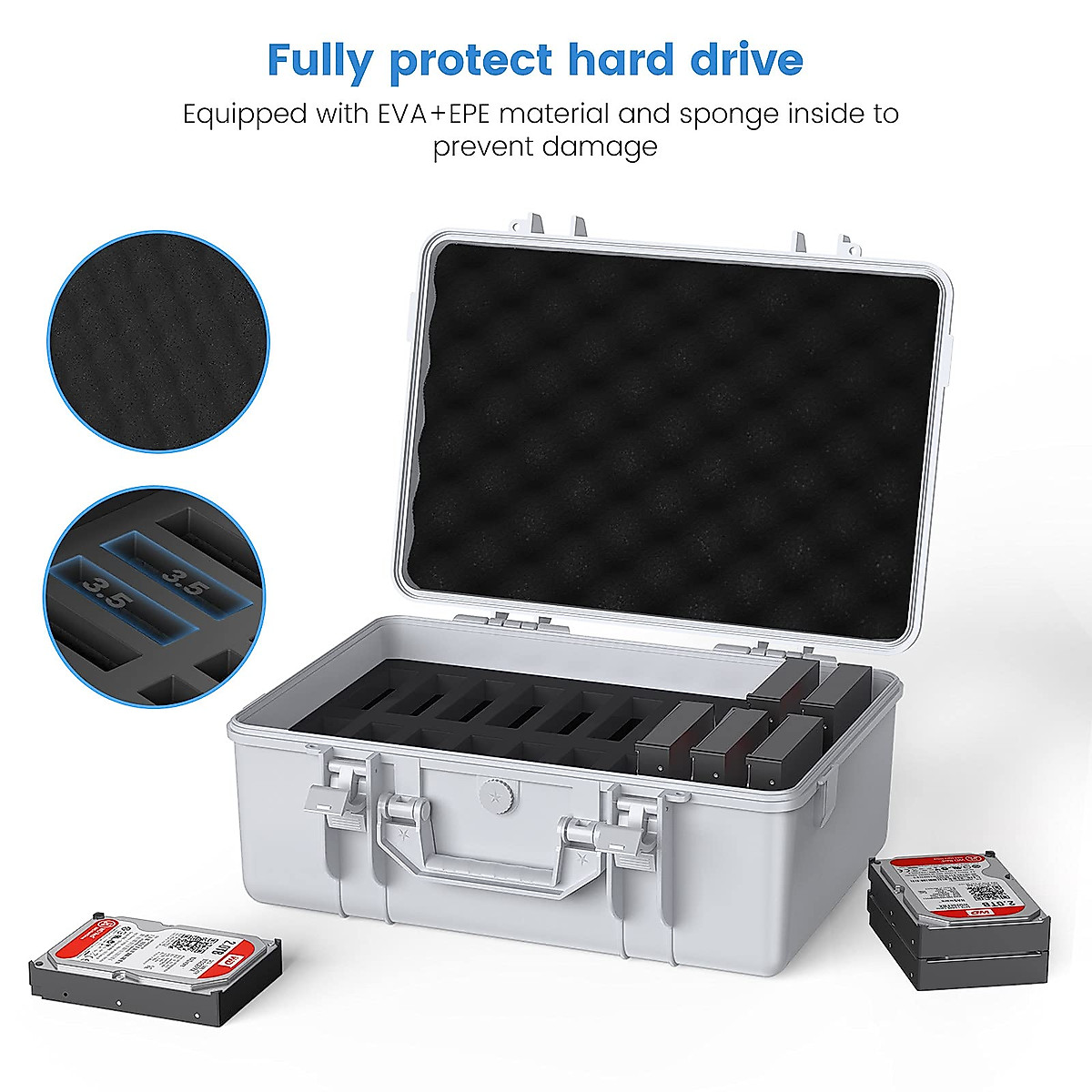 ORICO Hard Drive Case 3.5inch 20-Bay HDD/SSD Multi-Protection Storage Suitcase with Foam Hard Case Shockproof Anti-Static MoistureProof Carrying Case -PSC L20