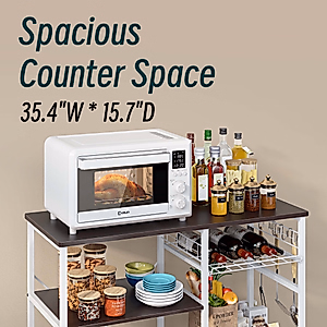 Wellynap Kitchen Baker's Rack, Coffee Bar Cabinet, Microwave Stand with 3-Tier Bakers Racks for Kitchens with Storage, Black